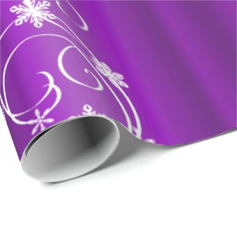 White Swirls and Snowflakes Purple Christmas Wrapping Paper | Zazzle
