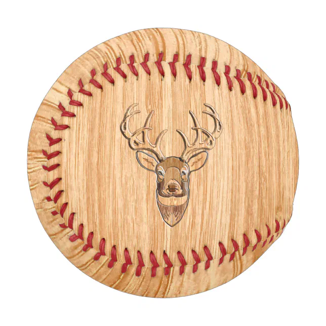 White Tail Deer Head Trophy Wood Grain Style Baseball | Zazzle