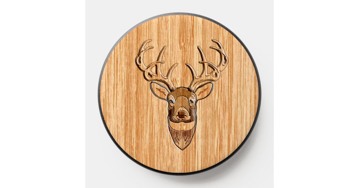 White Tail Deer Head Trophy Wood Grain Style PopSocket | Zazzle