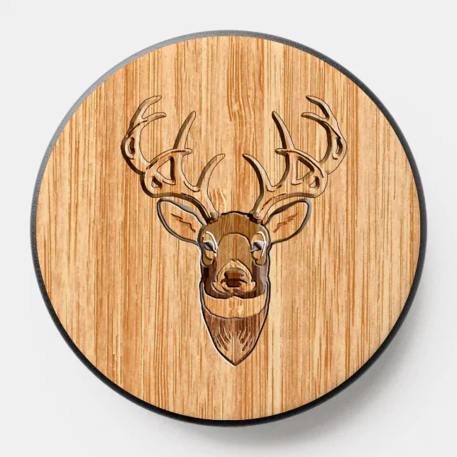 White Tail Deer Head Trophy Wood Grain Style PopSocket | Zazzle