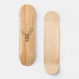 White Tail Deer Head Wood Inlay Grain Style Decor Skateboard | Zazzle