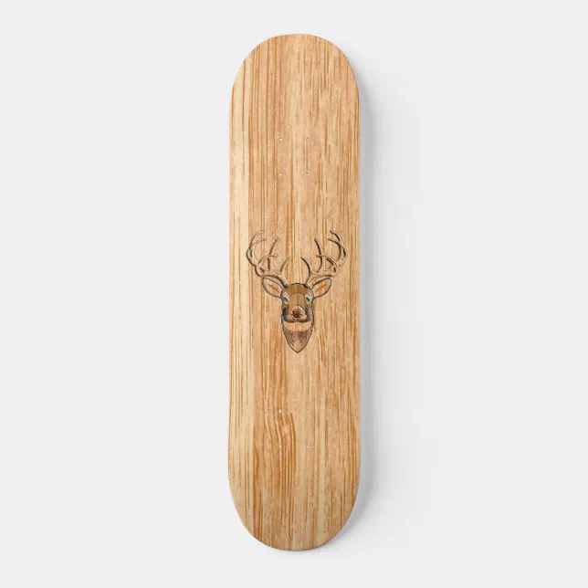 White Tail Deer Head Wood Inlay Grain Style Decor Skateboard | Zazzle