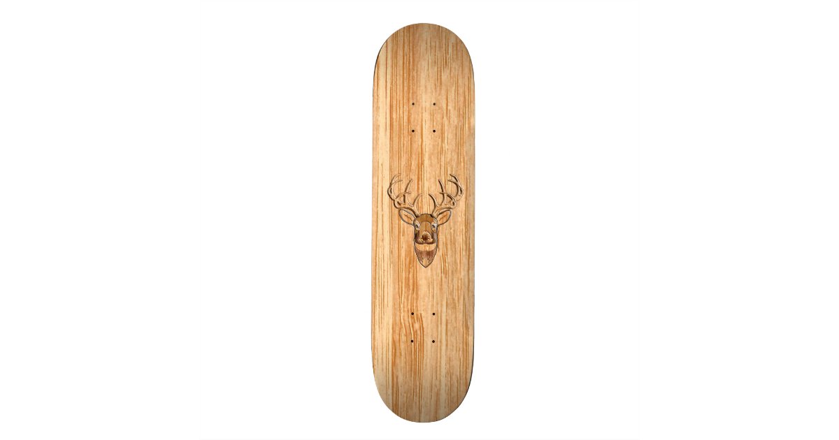 White Tail Deer Head Wood Inlay Grain Style Decor Skateboard | Zazzle.com