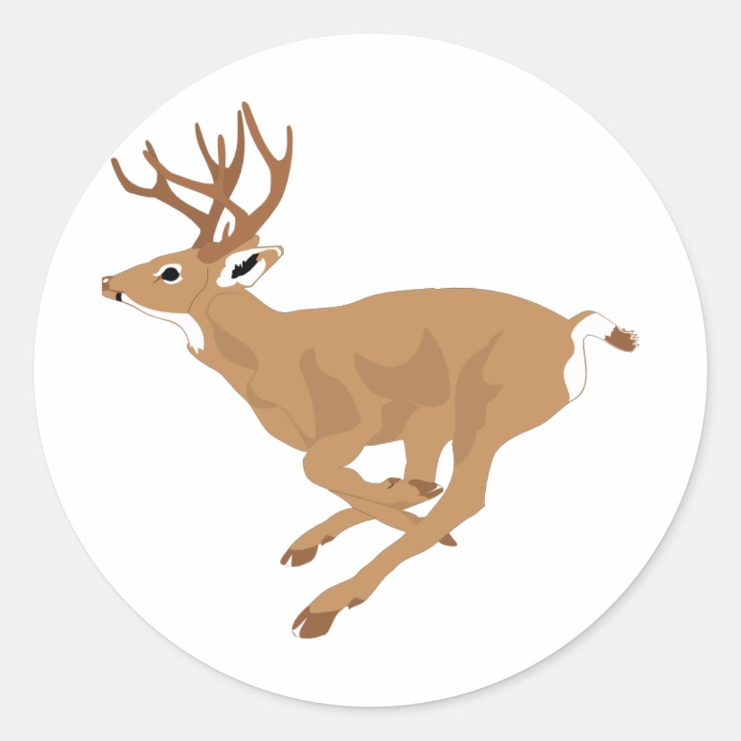 White-Tailed Male Deer (Buck) Running/Galloping Classic Round Sticker ...