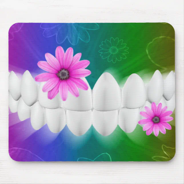 White Teeth Smile Pink Flower Dentist Mousepad | Zazzle