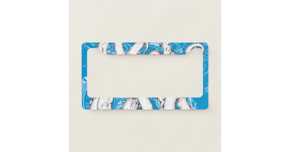 White Tentacles Octopus Vintage Map Blue Nautical License Plate Frame ...