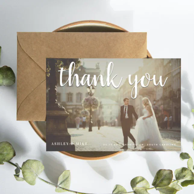 White Thank You 2 Photo Wedding Thank You Card | Zazzle