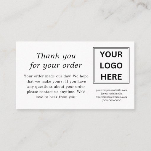 White Thank You For Your Order | Logo Cards | Zazzle