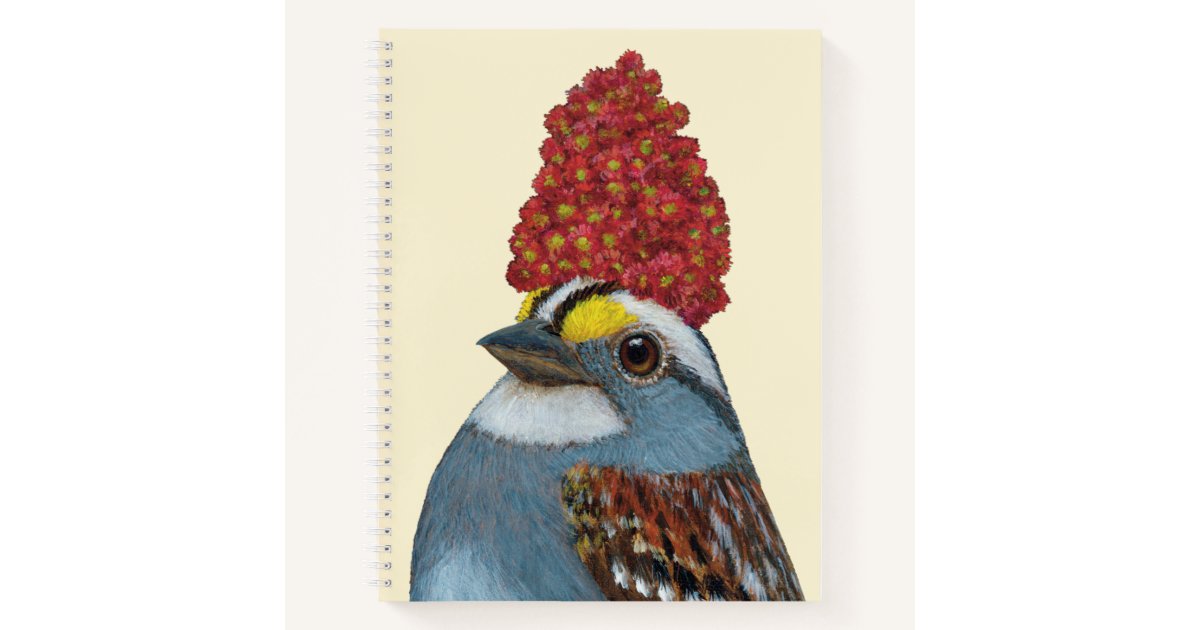 white throated sparrow "Clarence" spiral notebook | Zazzle