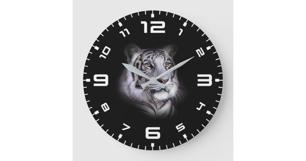 White Tiger Face Large Clock | Zazzle