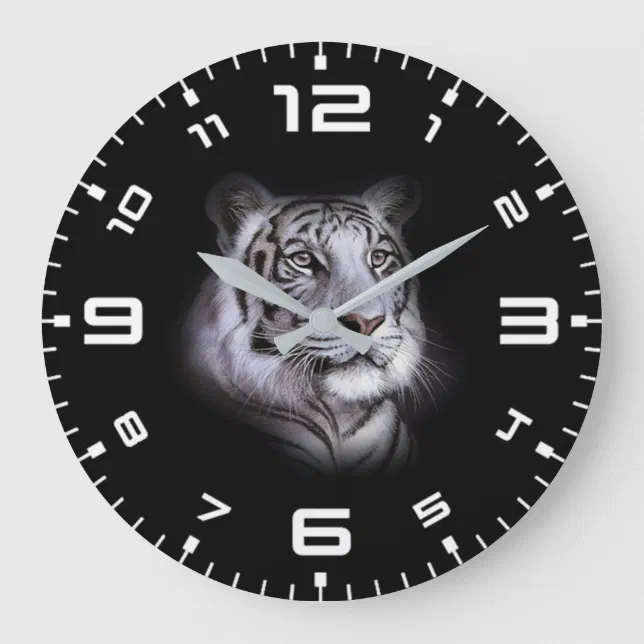 White Tiger Face Large Clock | Zazzle