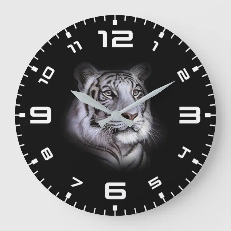 White Tiger Face Large Clock | Zazzle