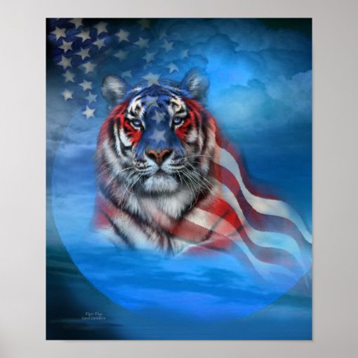 White Tiger Flag Art Poster/Print Poster | Zazzle