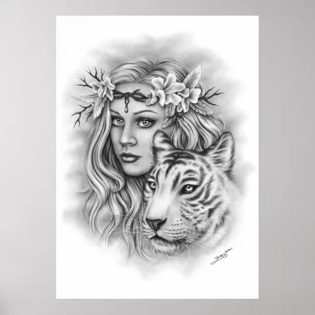 White Tiger Girl Spiritual Poster | Zazzle