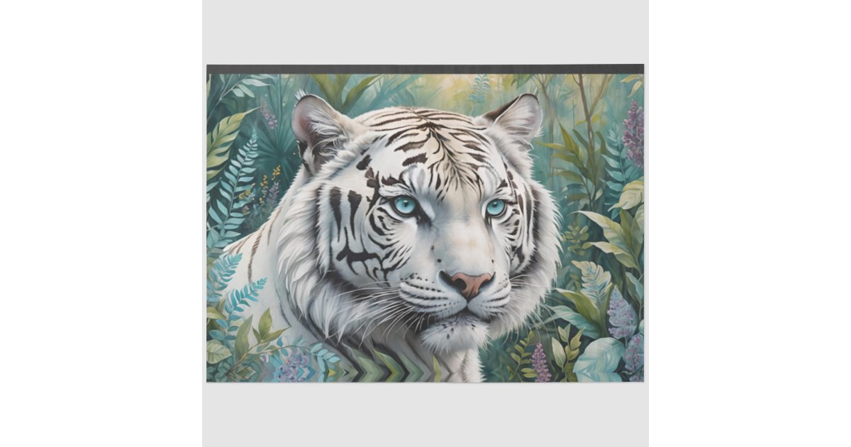 White Tiger in a Blue Green Jungle Tissue Paper | Zazzle