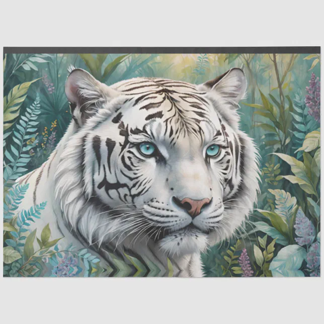 White Tiger in a Blue Green Jungle Tissue Paper | Zazzle