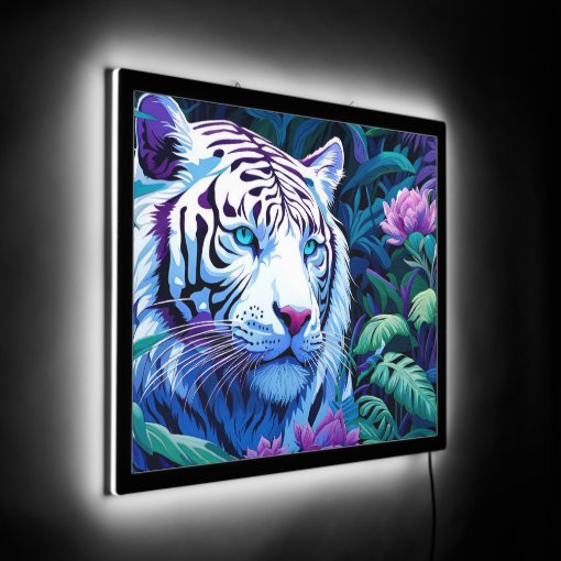 White Tiger in purple flowers LED Sign | Zazzle