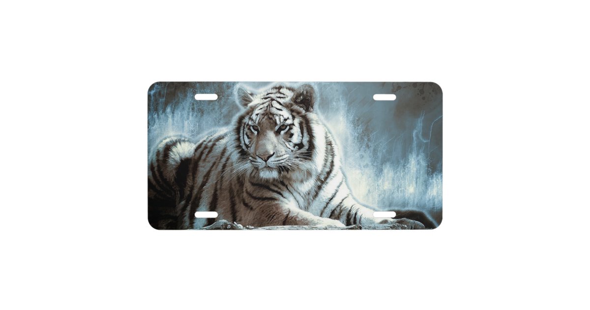 White Tiger License Plate | Zazzle