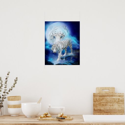 White Tiger Moon Art Poster/Print Poster | Zazzle