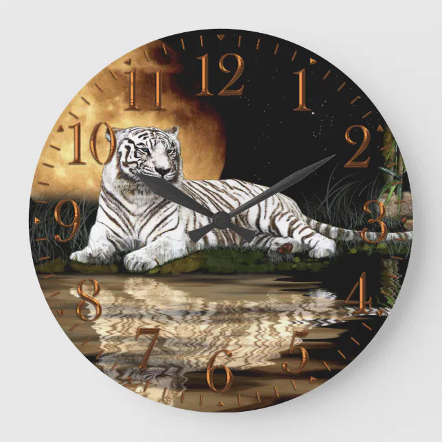 White Tiger & Moon Big Cat Animal-Lover Wall Clock | Zazzle