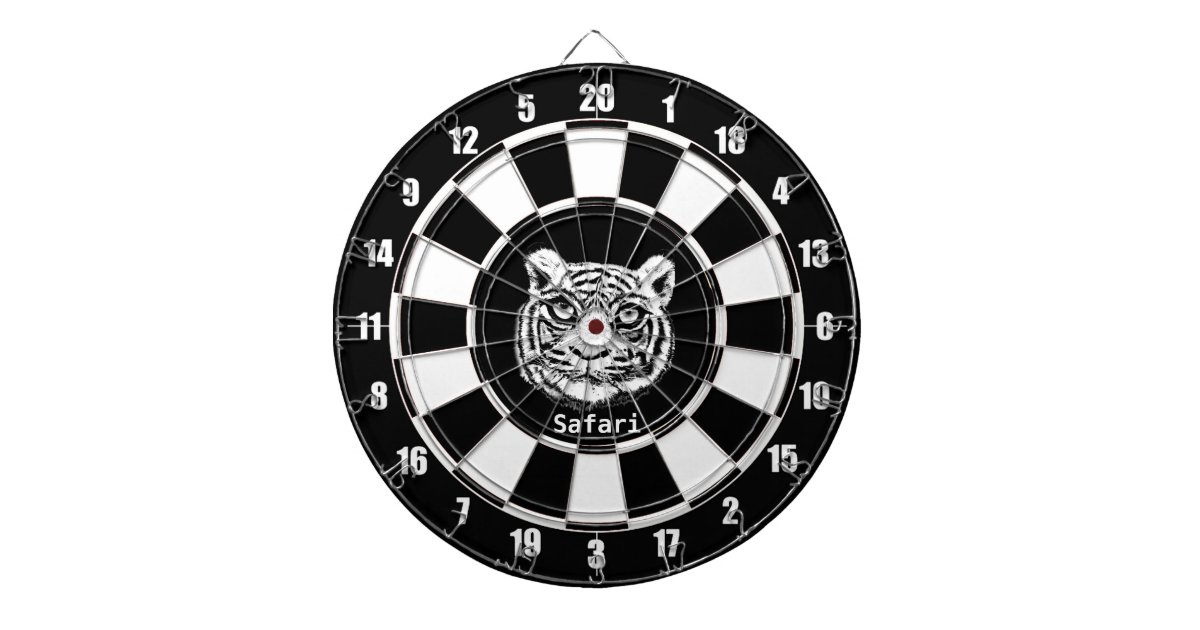 White Tiger on Black and White Dart Board | Zazzle