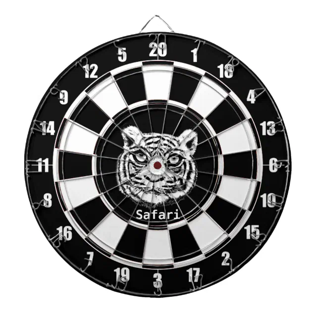 White Tiger on Black and White Dart Board | Zazzle
