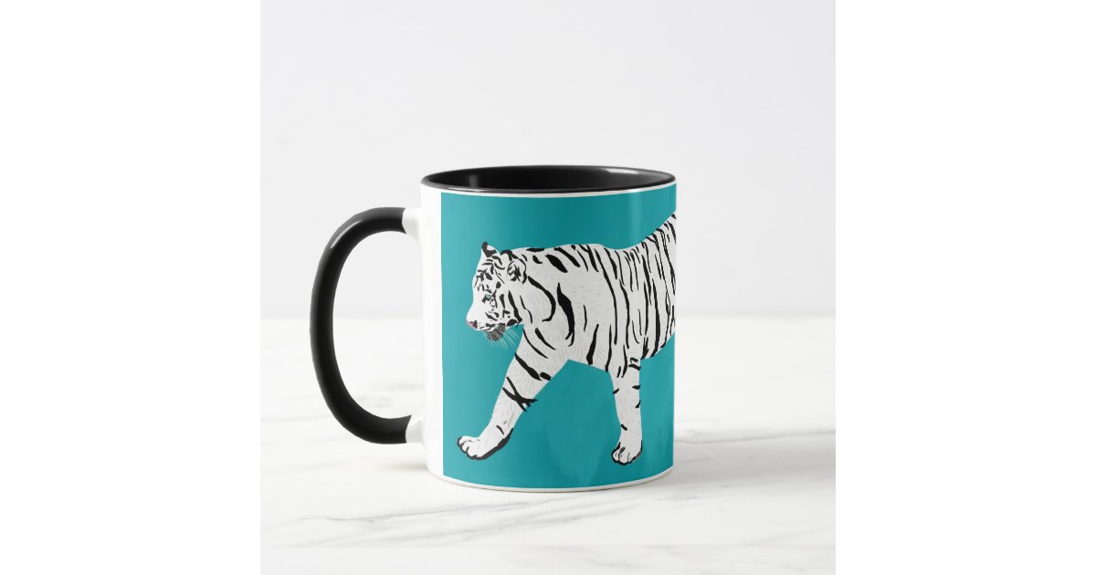 White Tiger on Teal Illustration Personalized Mug | Zazzle