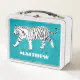 White Tiger, Teal, Turquoise Blue Personalized Metal Lunch Box | Zazzle