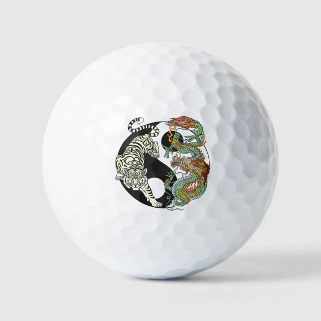 White tiger versus green dragon in the yin yang golf balls | Zazzle