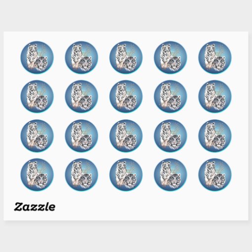 White Tigers -Stickers Classic Round Sticker | Zazzle