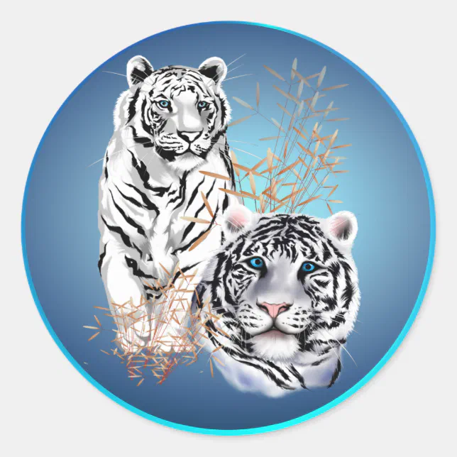 White Tigers -Stickers Classic Round Sticker | Zazzle