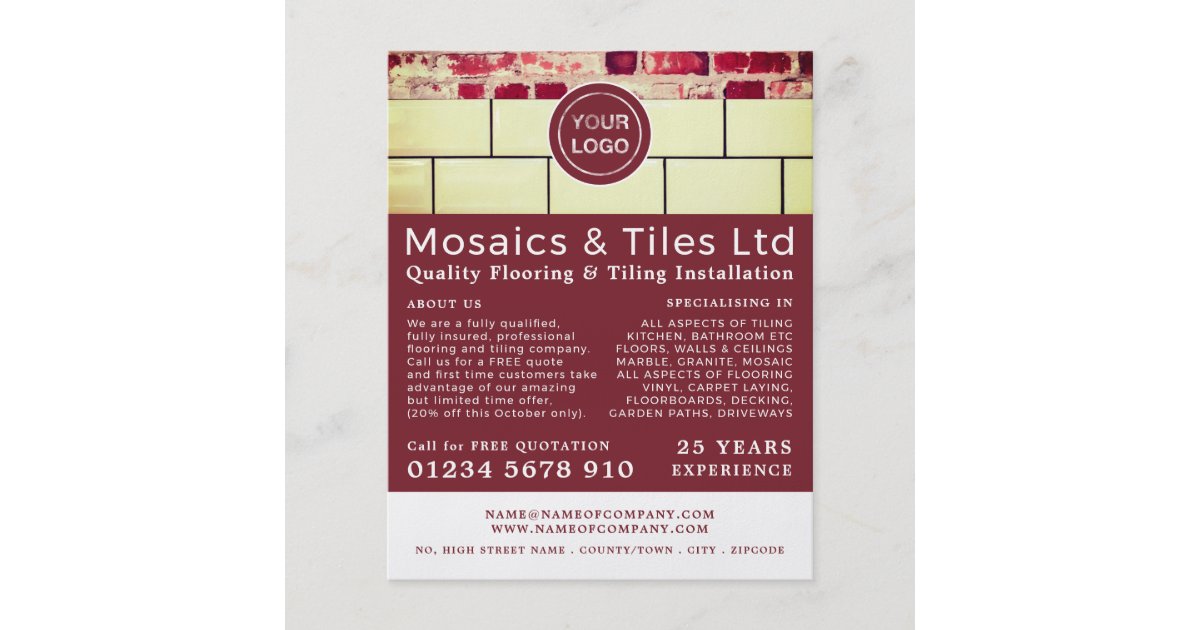 White Tiles, Floorer, Tile Installer Advertising Flyer | Zazzle