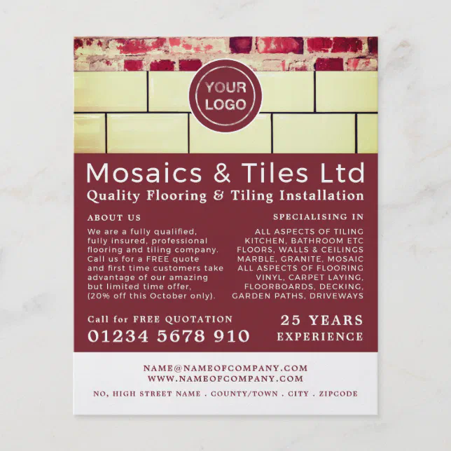 White Tiles, Floorer, Tile Installer Advertising Flyer | Zazzle