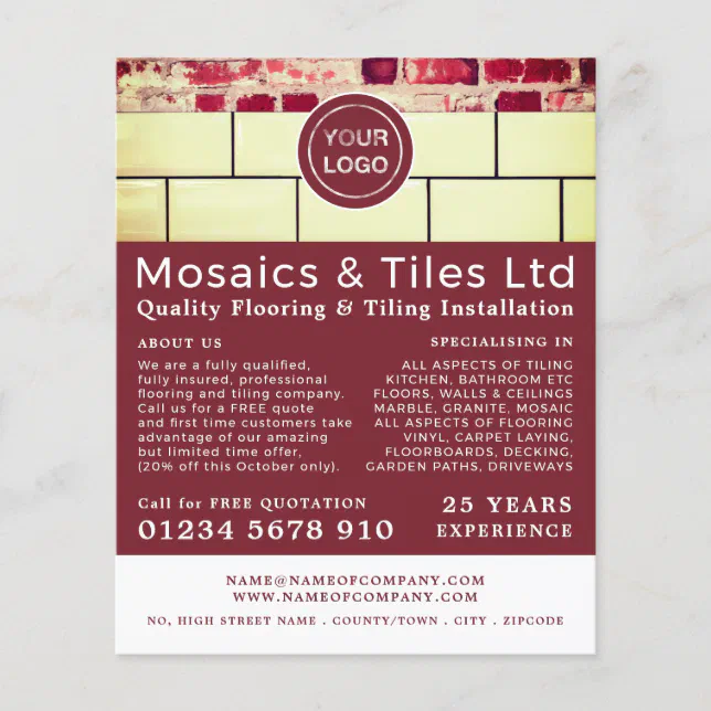 White Tiles, Floorer, Tile Installer Advertising Flyer | Zazzle