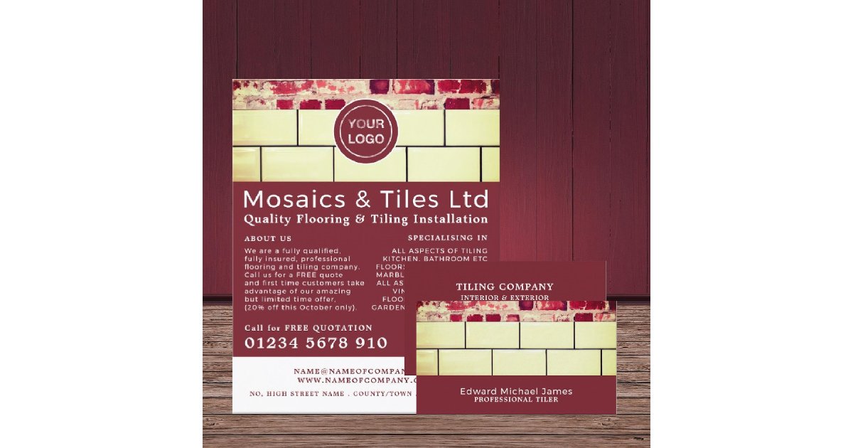 White Tiles, Floorer, Tile Installer Business Card | Zazzle