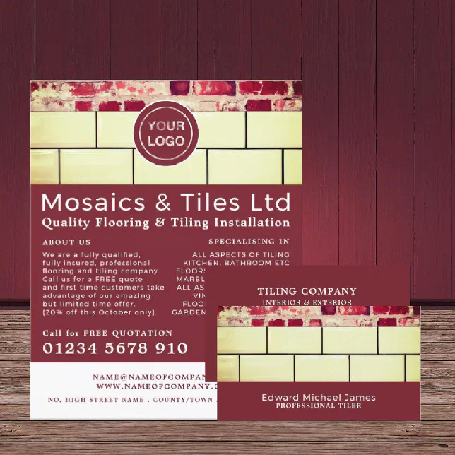 White Tiles, Floorer, Tile Installer Business Card | Zazzle