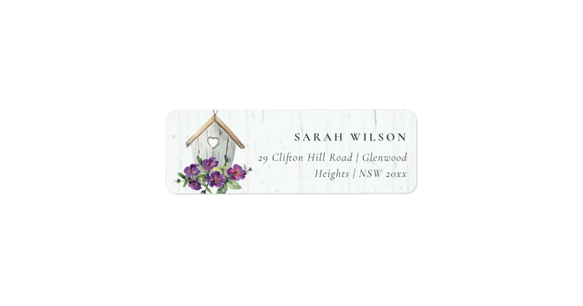 WHITE TIMBER WOOD FLORAL BIRD HOUSE ADDRESS LABEL | Zazzle