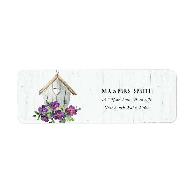 WHITE TIMBER WOOD FLORAL BIRD HOUSE ADDRESS LABEL | Zazzle