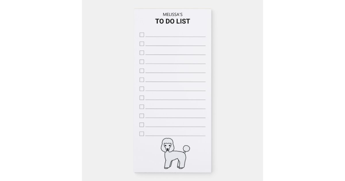 White Toy Poodle Cute Cartoon Dog To Do List Magnetic Notepad | Zazzle