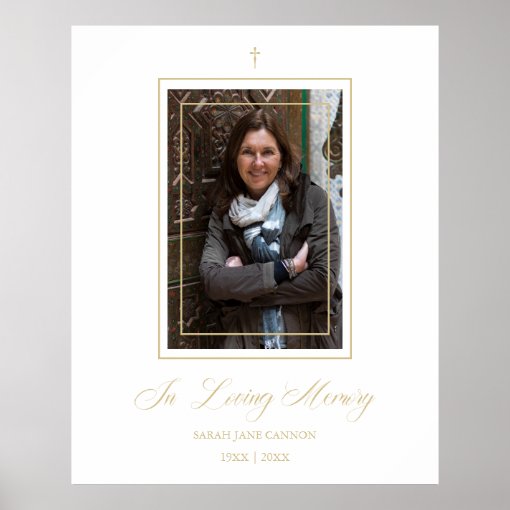 White Traditional & Elegant Golden Photo Funeral Poster | Zazzle