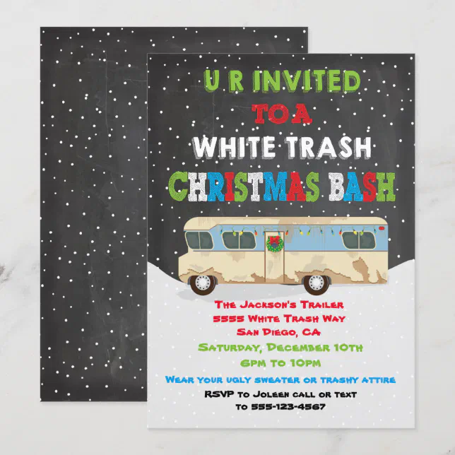 White Trailer Trash Christmas Party Bash Invitation | Zazzle