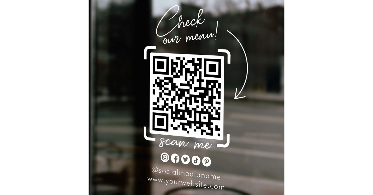 White Transparent Business QR Code Social Media Window Cling | Zazzle
