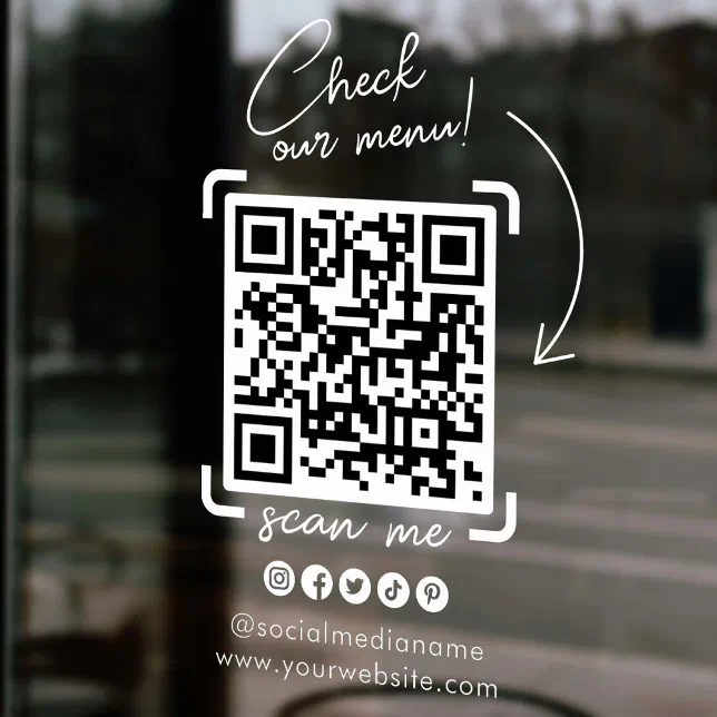 White Transparent Business QR Code Social Media Window Cling | Zazzle