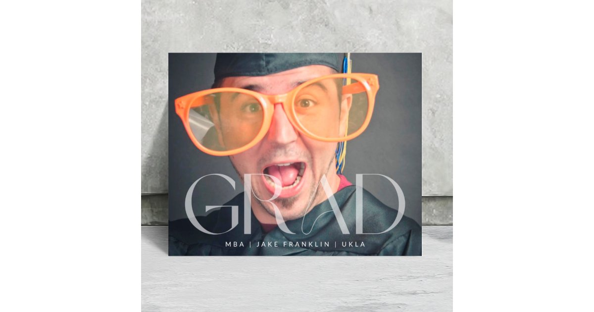 White Transparent Modern Photo Text Grad Card | Zazzle