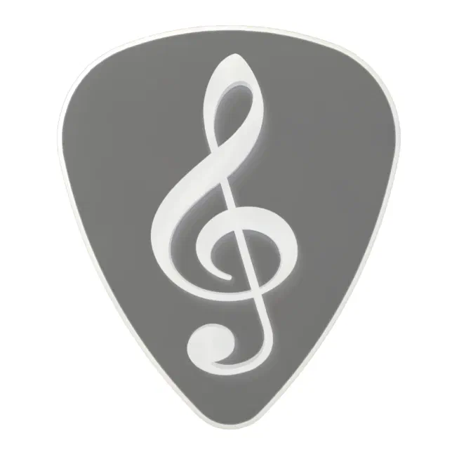 White Treble Clef on a Black Background Polycarbonate Guitar Pick | Zazzle