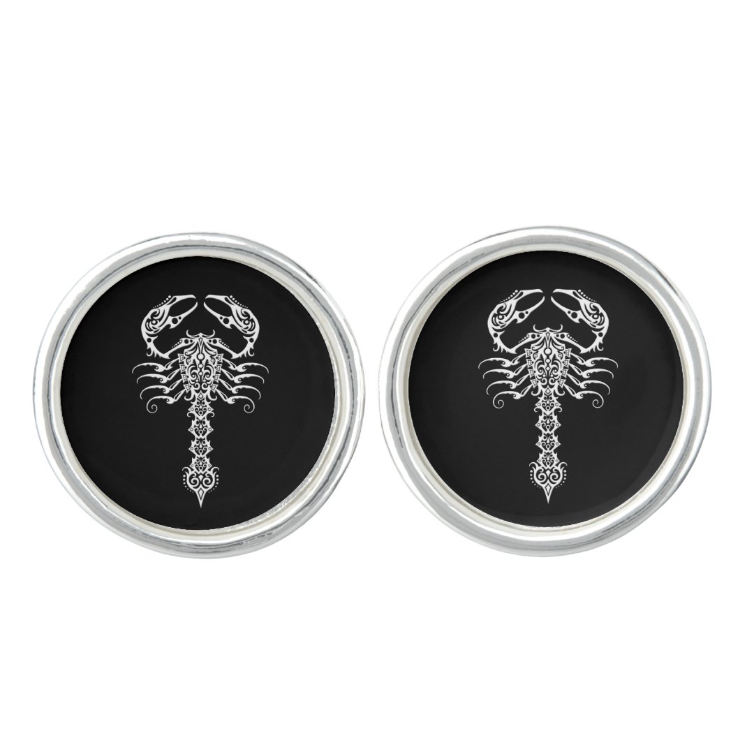 White Tribal Scorpion on Black Cufflinks | Zazzle