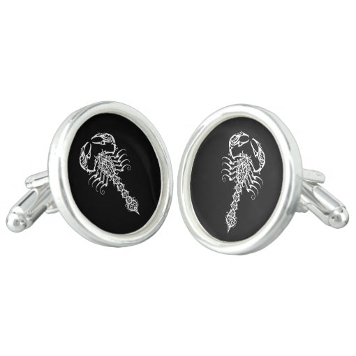 White Tribal Scorpion on Black Cufflinks | Zazzle