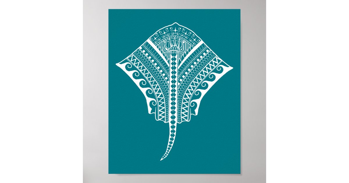 White Tribal Stingray Poster | Zazzle