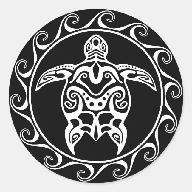 White Tribal Turtle Classic Round Sticker | Zazzle
