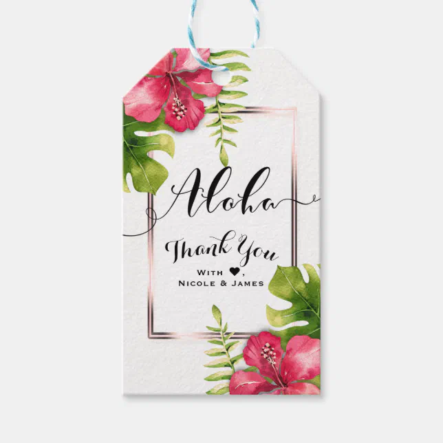 White Tropical Hibiscus Leaves Chic Wedding Favor Gift Tags | Zazzle